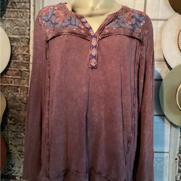Style & Co. | Tops | Style Co Mauve Split Neck Boho Embroidered Blouse ...
